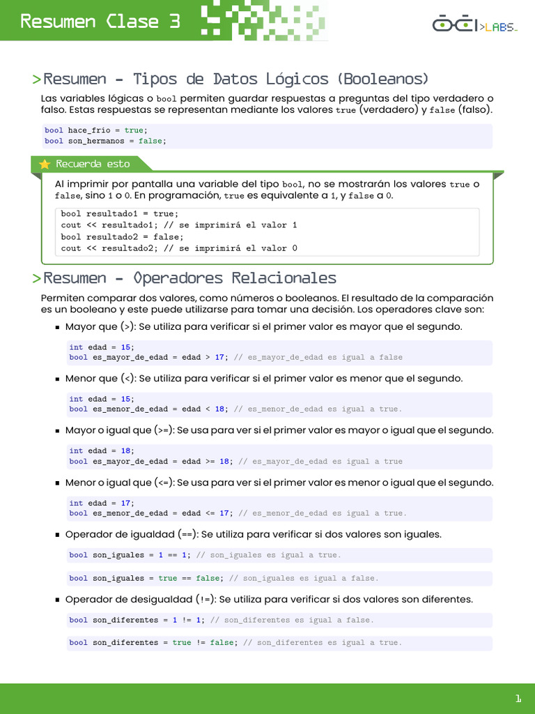 Resumen Sobre Programacion | PDF | Tipo de datos booleanos | Álgebra de Boole