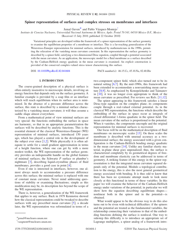 Spinor Representation of Surfaces and Complex Stresses On Membranes and ...