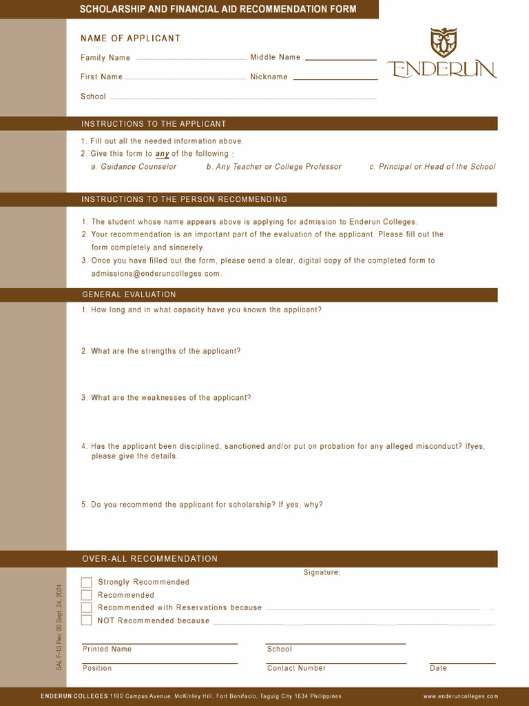 Scholarship Recommendation Form | PDF