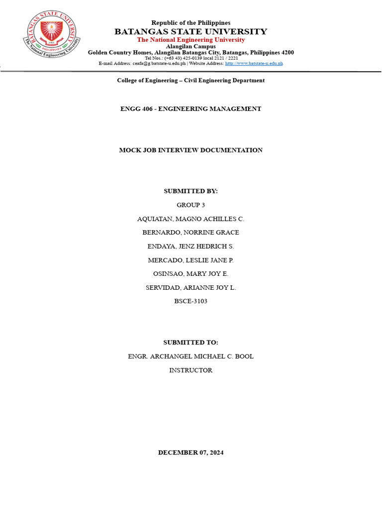 Bsce 3103 - Engma Documentation - Group 5 | PDF | Job Interview | Interview