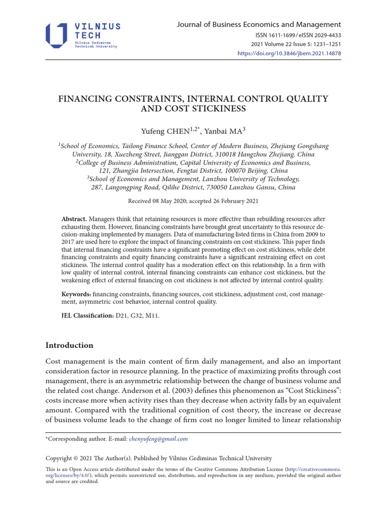 Financing Constraints Internal Control Quality and | PDF | Mean | Debt