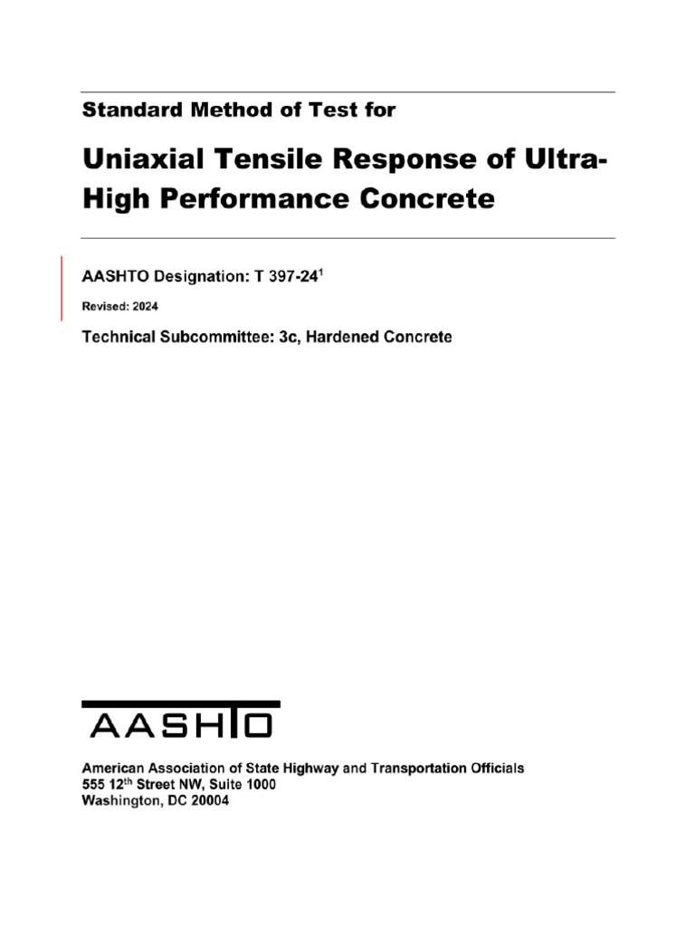 AASHTO T 397 24 Standard Method of Test For Uniaxial Tensile Response | PDF