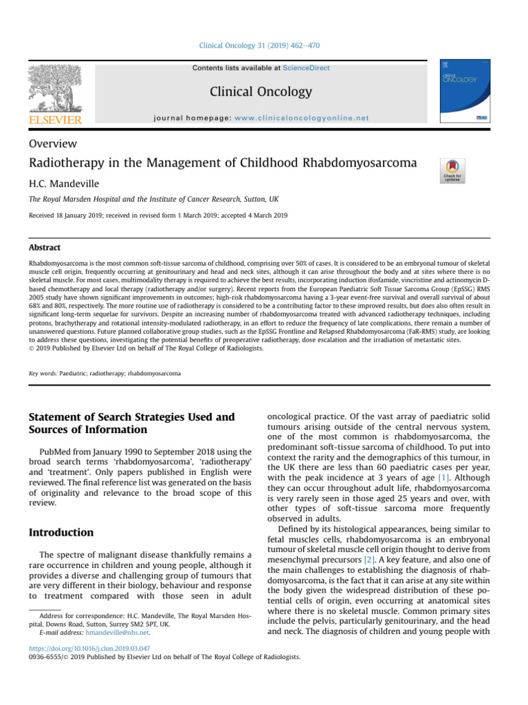 Radiotherapy in The Management of Childhood Rhabdomyosarcoma | PDF ...