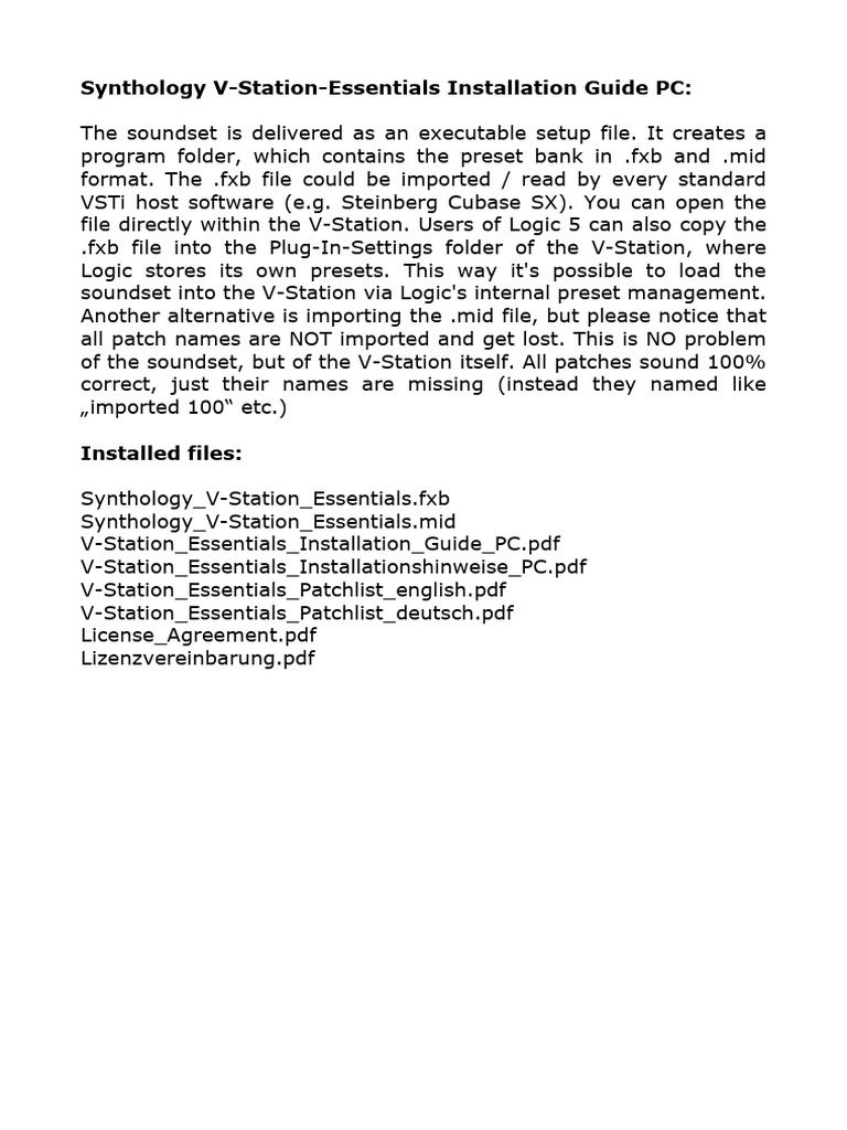 V-Station Essentials Installation Guide PC | PDF