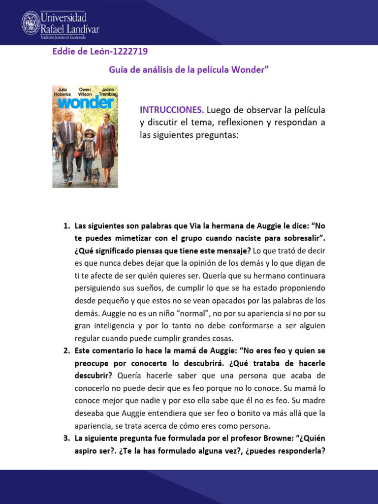 Análisis Pelicula Wonder | PDF | Discriminación | Prejuicios