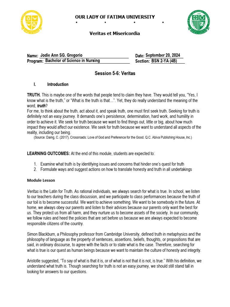 Session 5-6 - Activity Output VRTS 1 | PDF | Truth | Knowledge