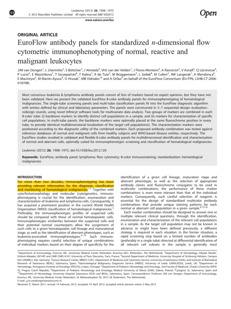 Euroflow Panel Inmunofenotipo | PDF | Leukemia | Antibody