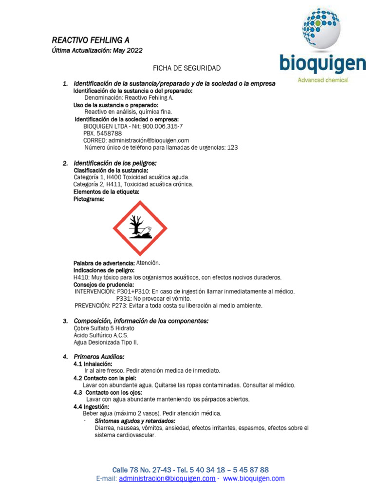 Reactivo Fehling A | PDF | Toxicidad | Agua