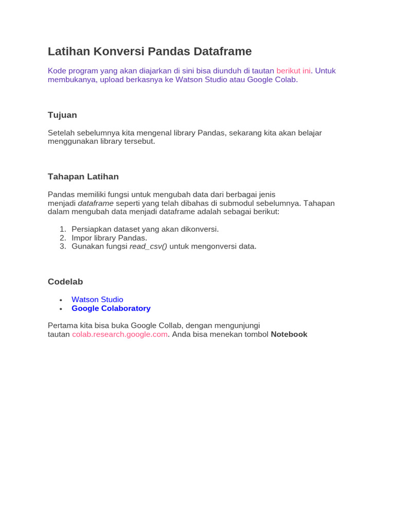 9. Latihan Konversi Pandas Dataframe | PDF 9. Latihan Konversi Pandas Dataframe | PDF