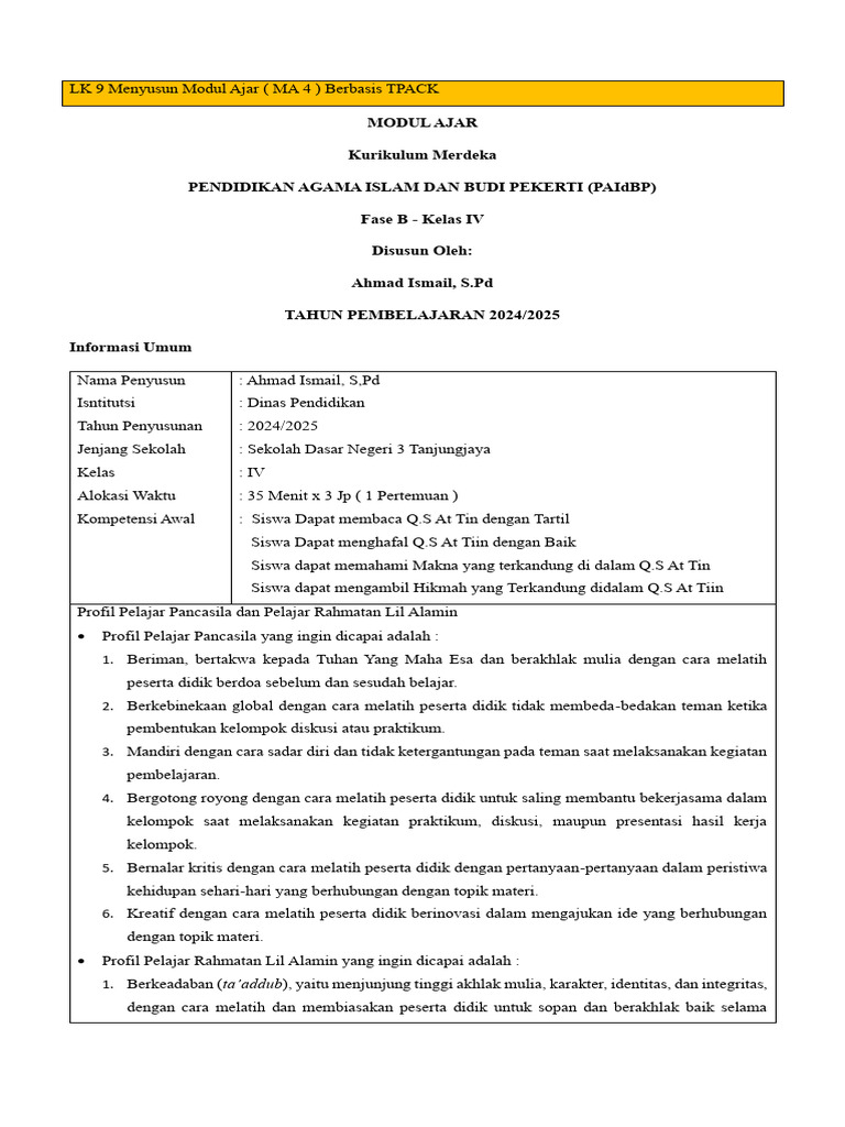 LK 9 Menyusun Modul Ajar TPACK | PDF