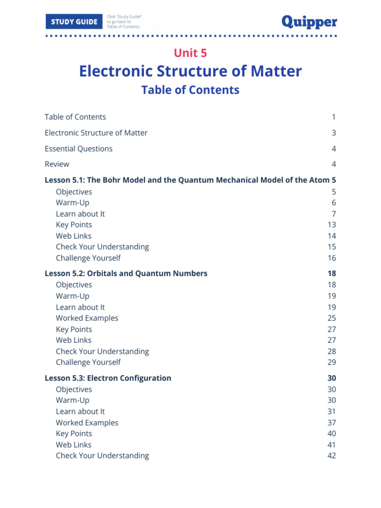 Science 9 Unit 5 Electronic Structure of Matter (Study Guide) | PDF ...