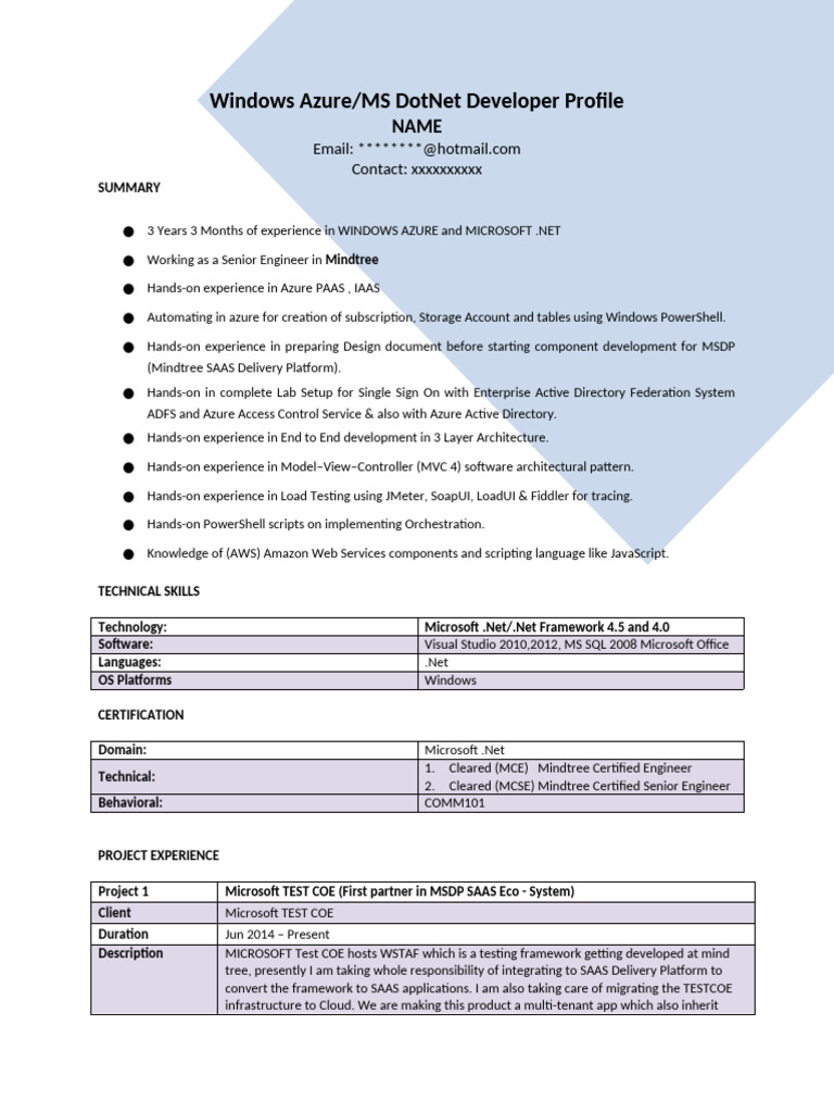 Microsoft-Azure-Sample-Resume-2 | PDF | Microsoft Azure | Software As A ...