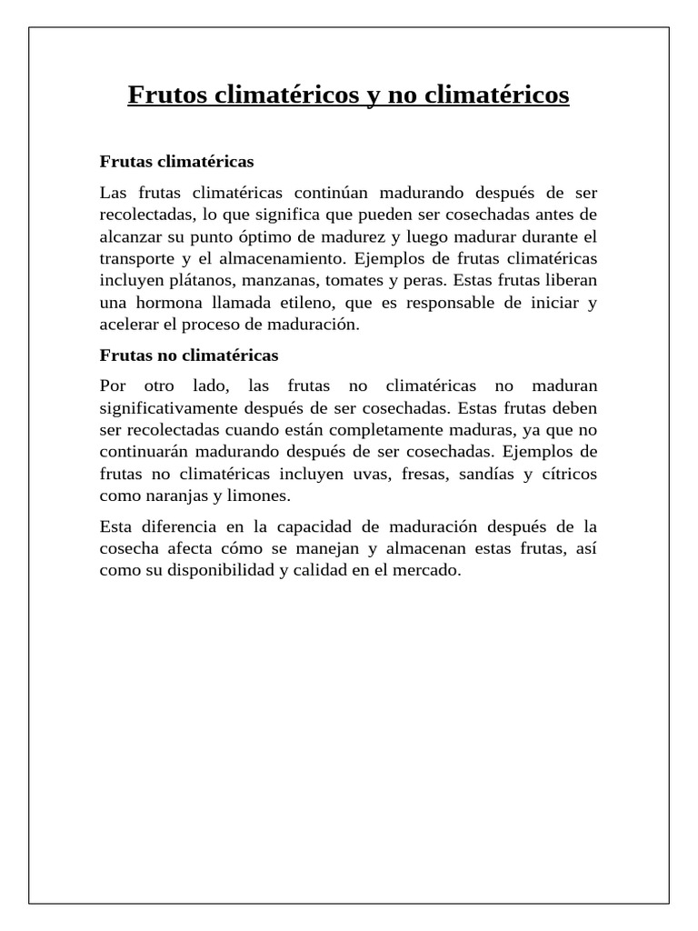 Frutos Climatéricos y No Climatéricos | PDF