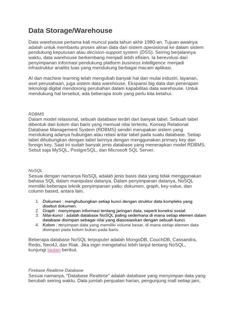 Panduan Lengkap Data Warehouse dan Penyimpanan | PDF