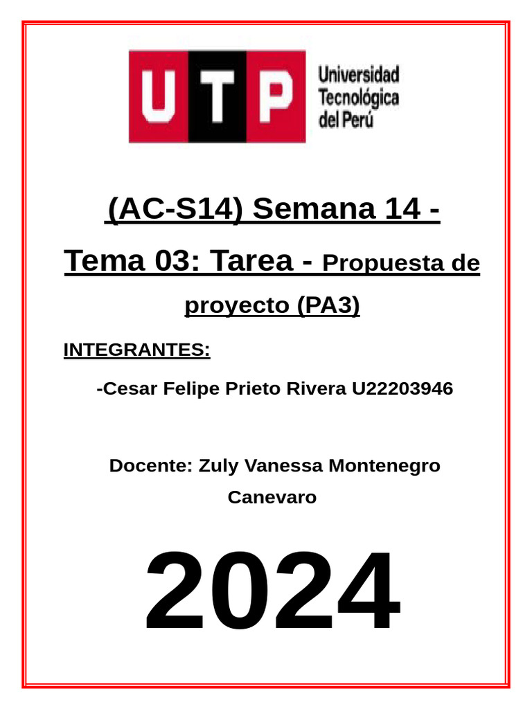 (AC-S14) Semana 14 - Tema 03: Tarea - : Propuesta de Proyecto (PA3) | PDF