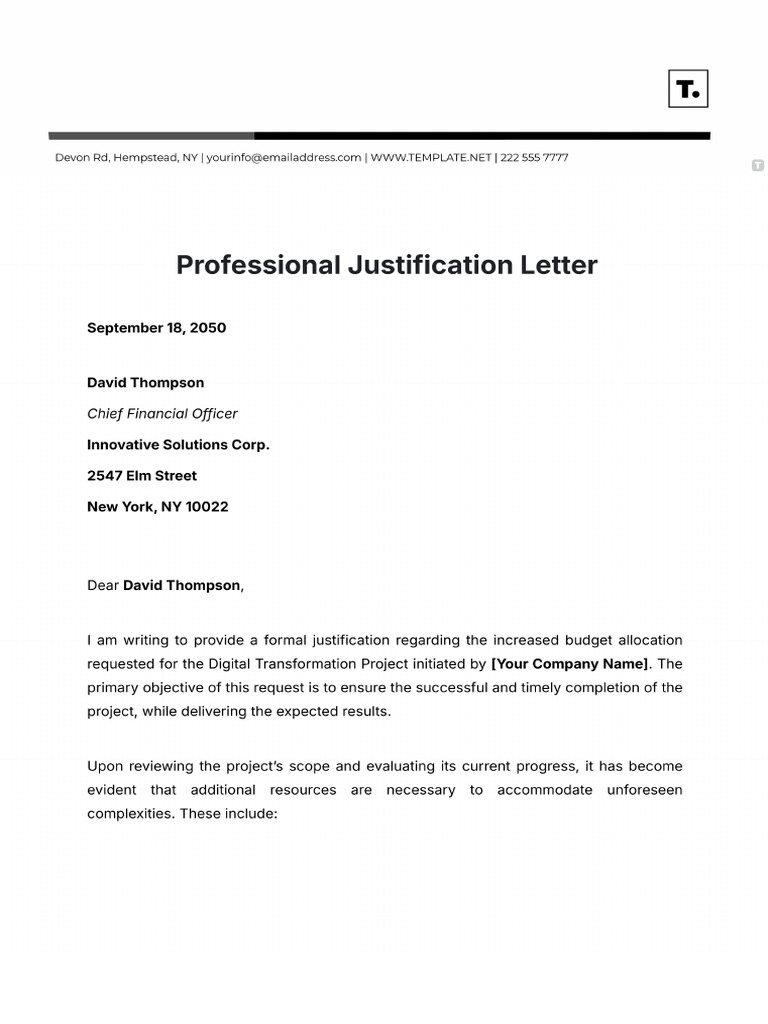 Free Professional Justification Letter Template - Edit Online & Download Example | PDF