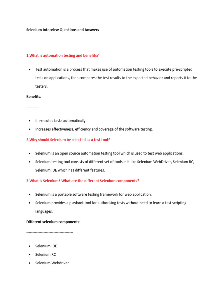 Selenium Interview Q&A Guide | PDF | Selenium (Software) | Method (Computer Programming)