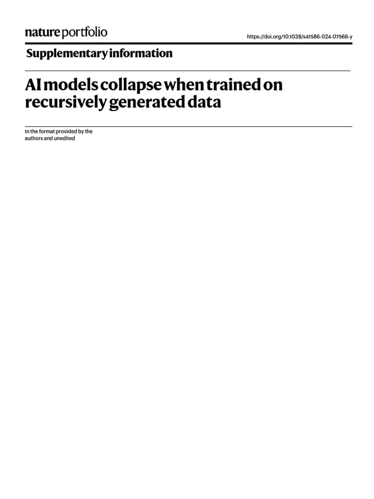article - ai models collapse when trained on recursively generated data ... article - ai models collapse when trained on recursively generated data ...