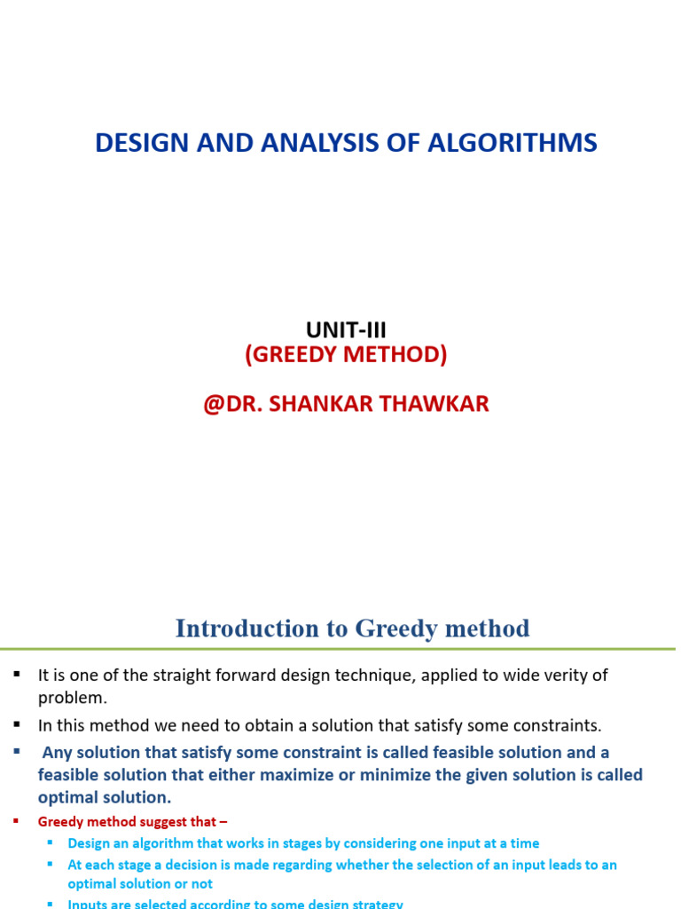 U-III Greedy Method | PDF | Algorithms And Data Structures | Theoretical Computer Science