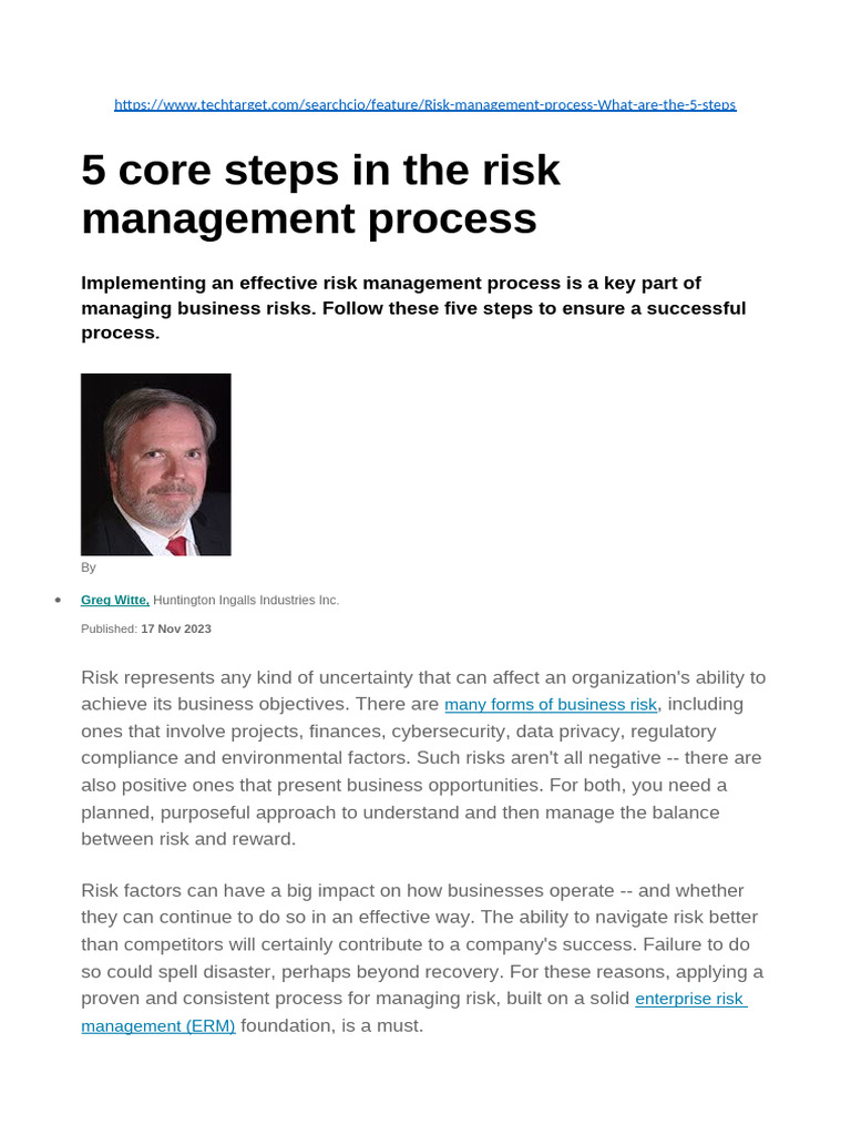 5 Core Steps in The Risk Management Process | PDF | Risk | Risk Management