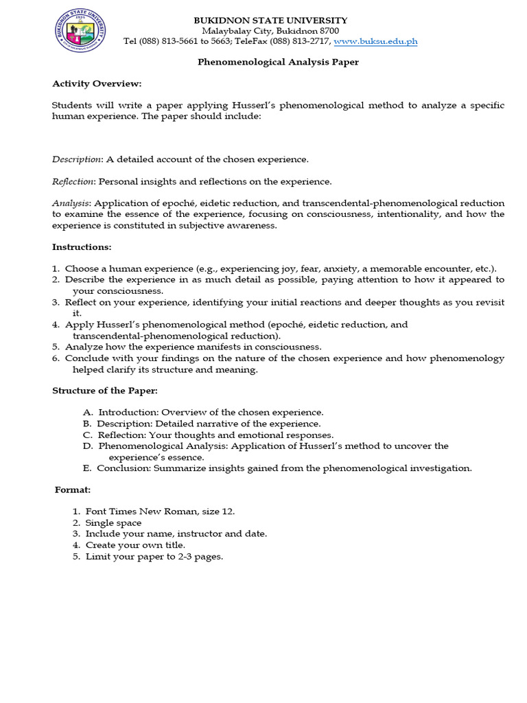 Phenomenological Analysis Paper | PDF | Phenomenology (Philosophy ...