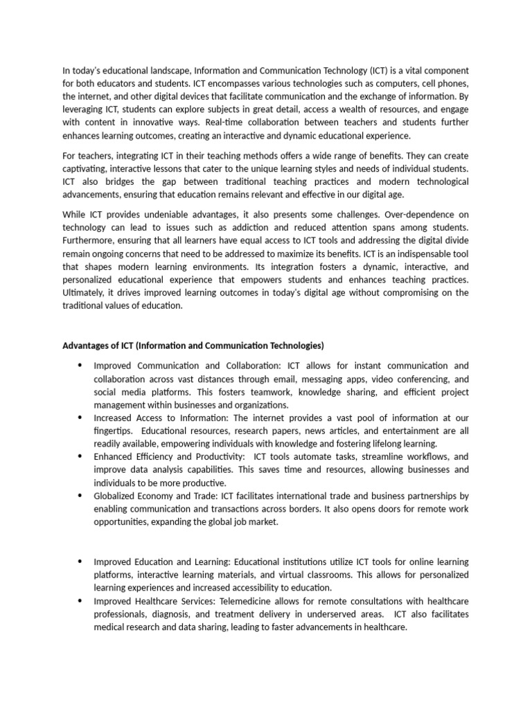 ICT | PDF | Educational Technology | Information And Communications Technology