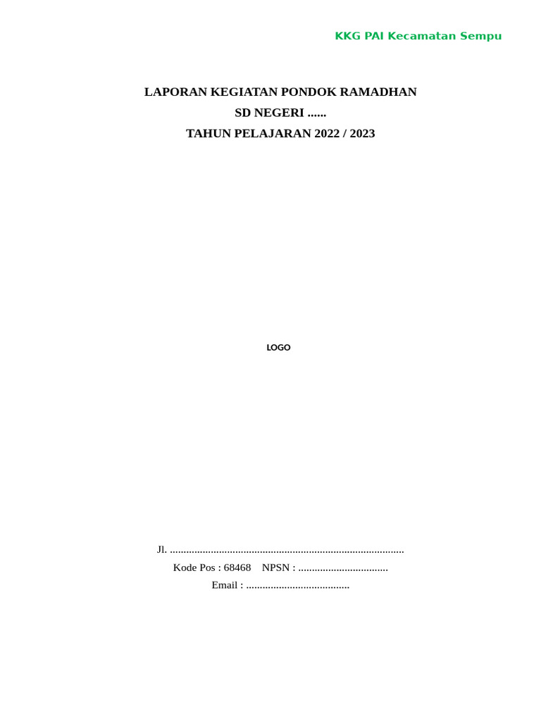 LAPORAN KEGIATAN PONDOK RAMADHAN Dibuat Oleh KKG PAI Kec. SEMPU | PDF