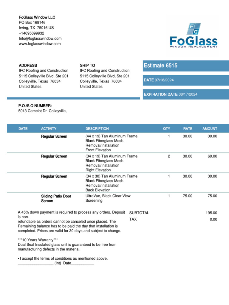 Updated Estimate - 6515 - From - FoGlass - Window - LLC | PDF