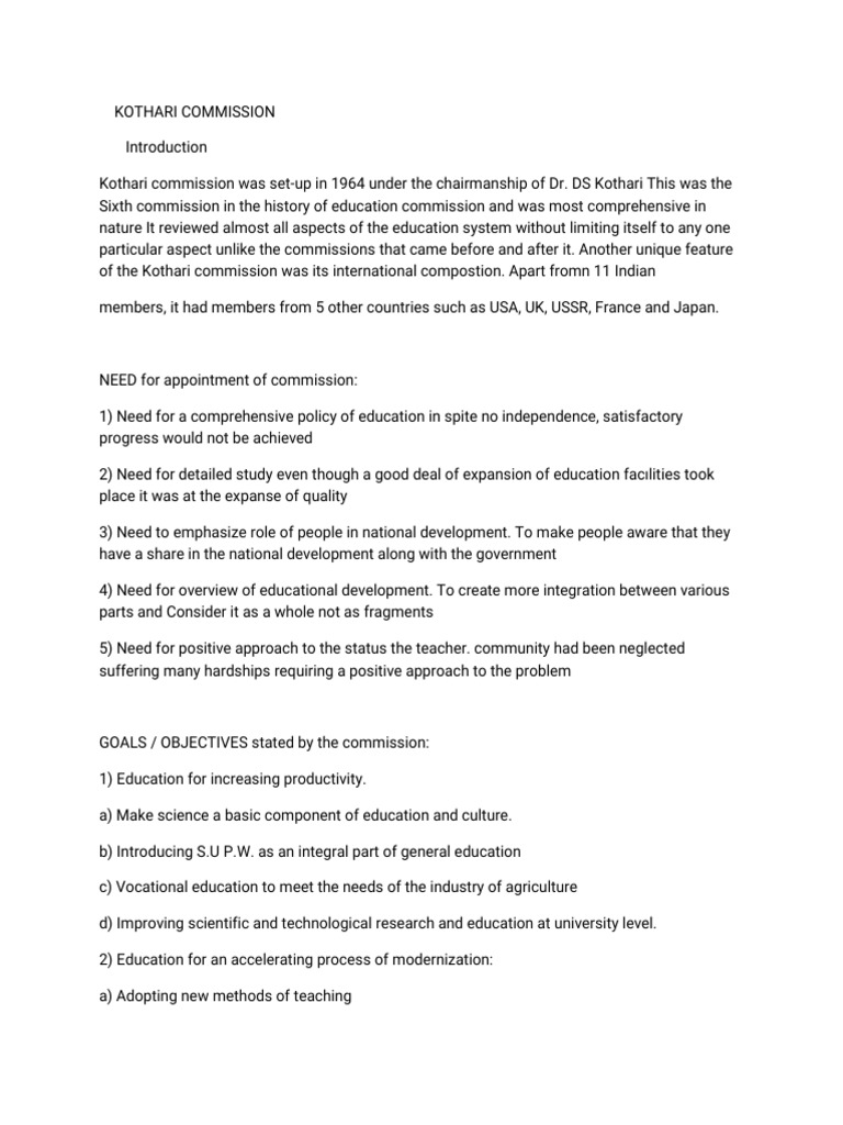 Kothari Commission: Education Reforms | PDF | Curriculum | Teachers