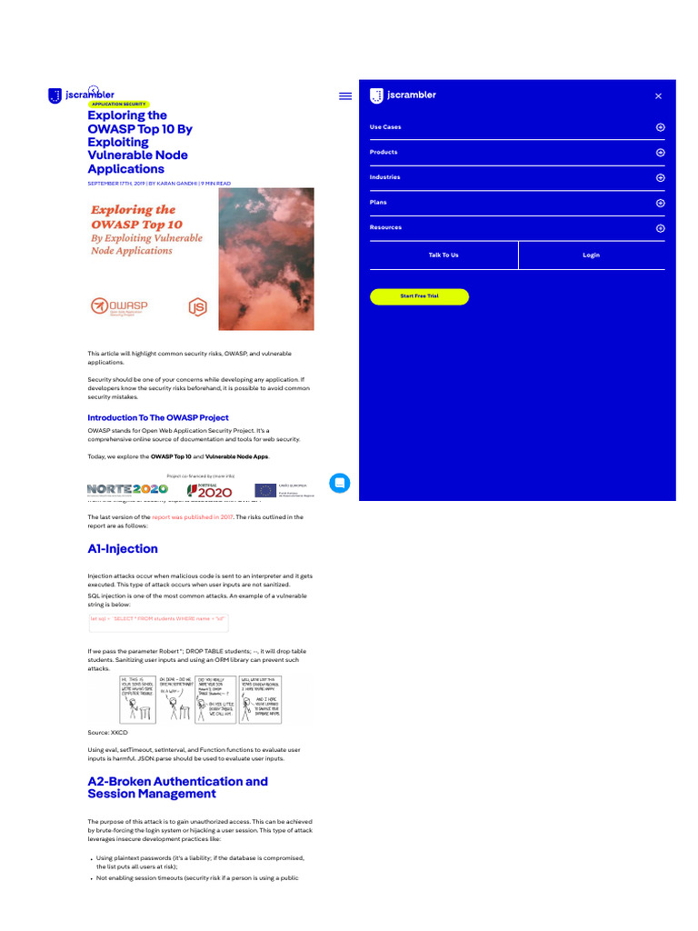 Jscrambler Com Blog Exploring the Owasp Top 10 by Exploiting Vulnerable Node App | PDF ...