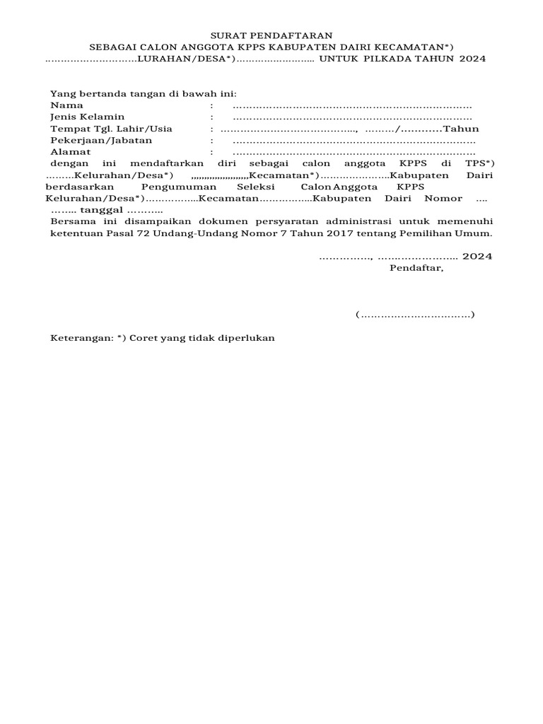 Formulir Perekrutan KPPS Pilkada | PDF