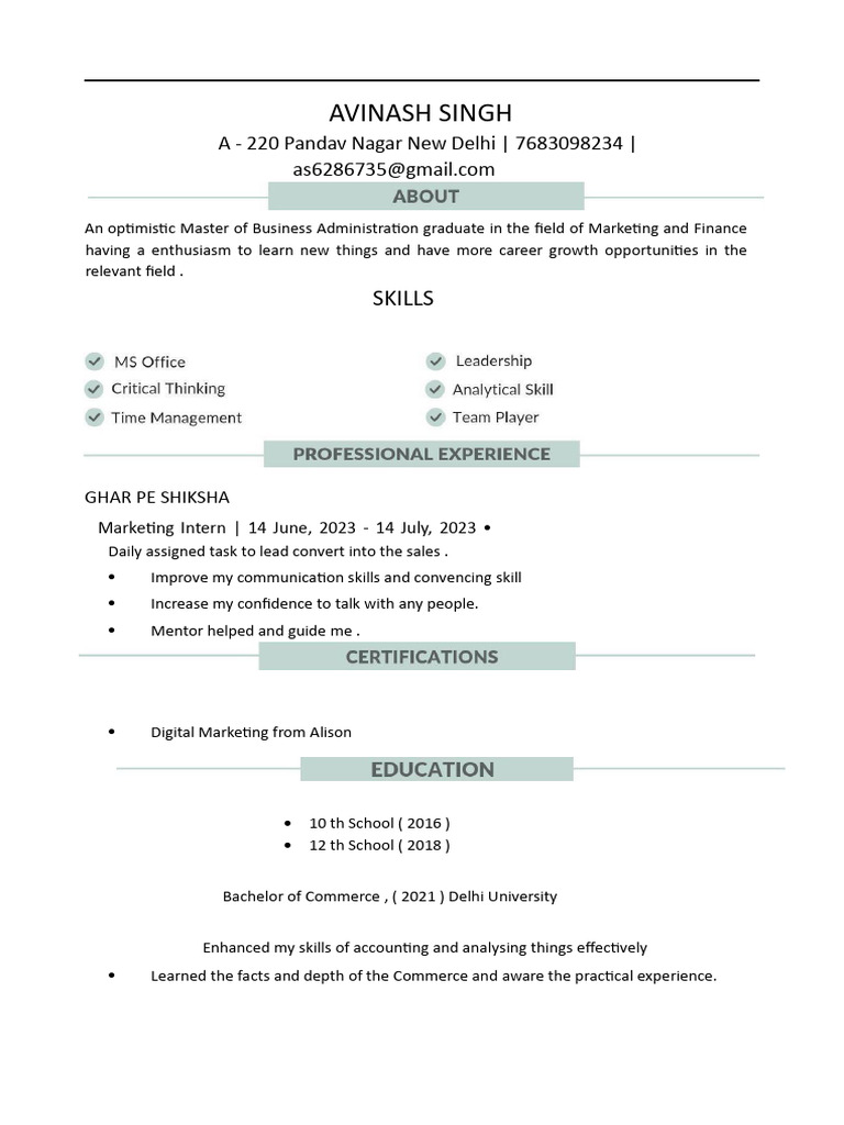 Avinash (Marketing) Resume.1 | PDF