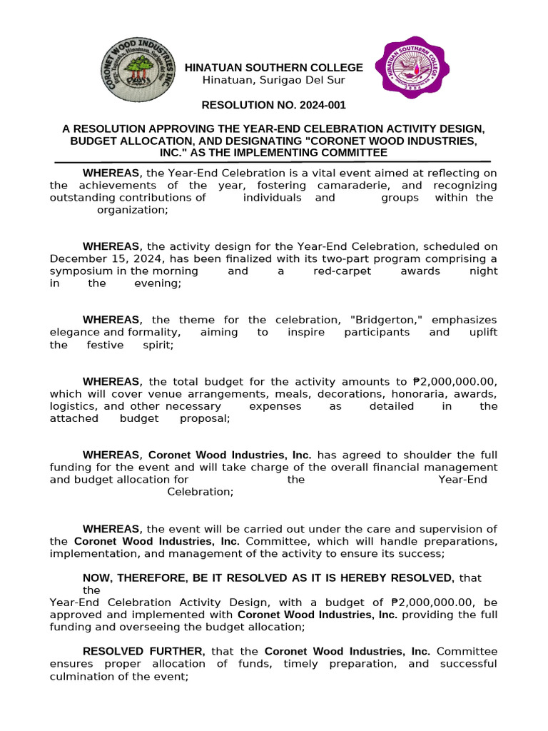 Resolution 0001 - C of by The Company | PDF