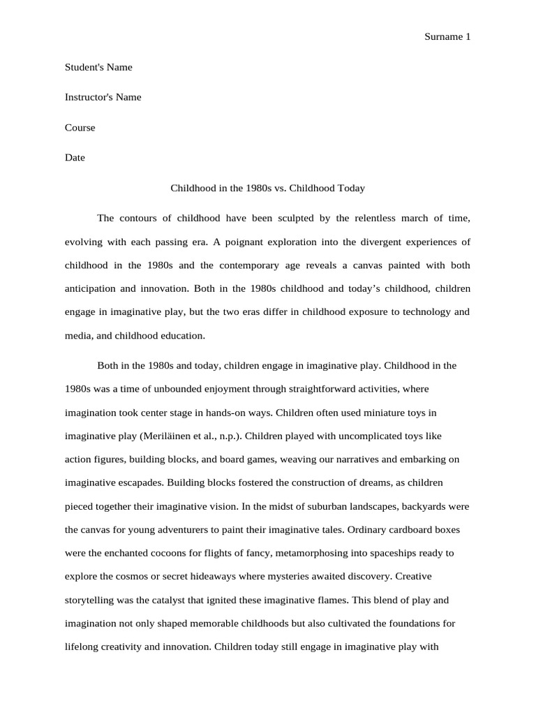 Childhood in The 1980s vs. Childhood Today | PDF | Learning | Creativity