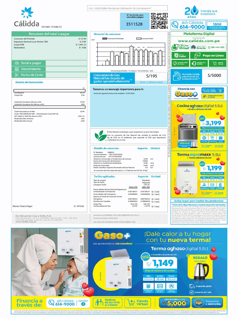 calida dpto 302 abril 2024 fise - 1941.12 | PDF | Naturaleza | Gases