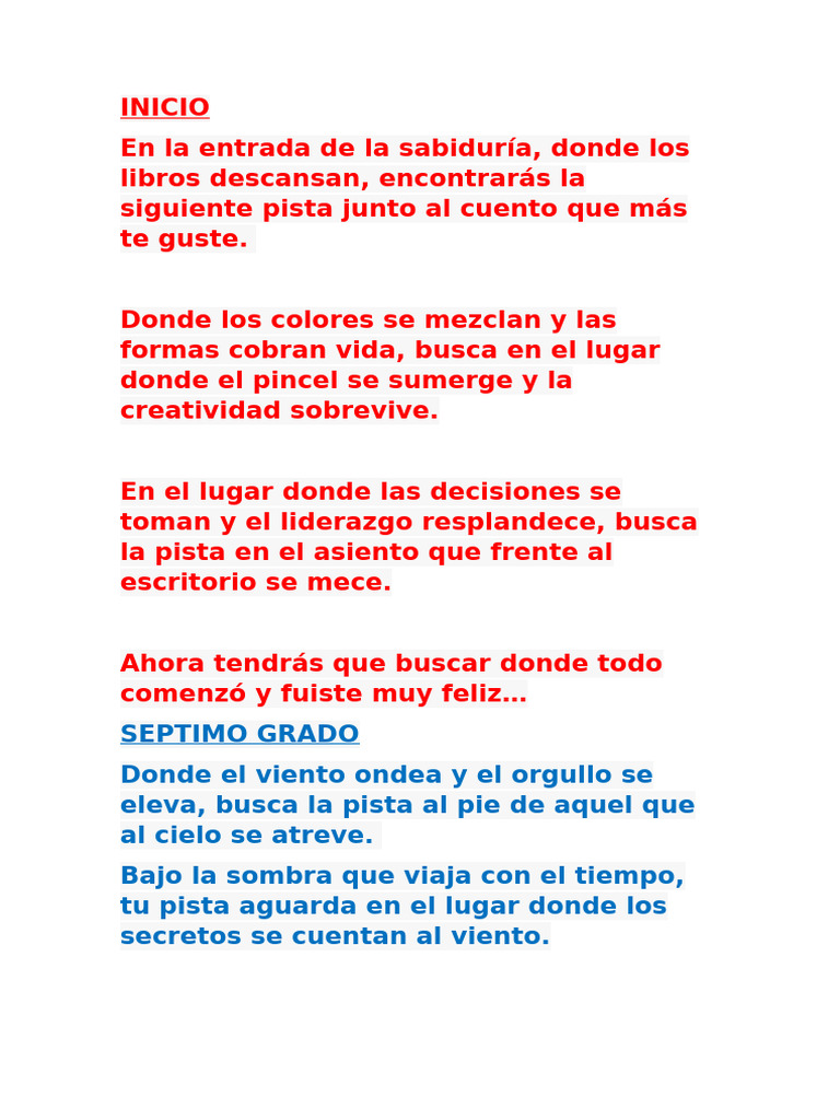 Pistas de un Tesoro Escolar | PDF