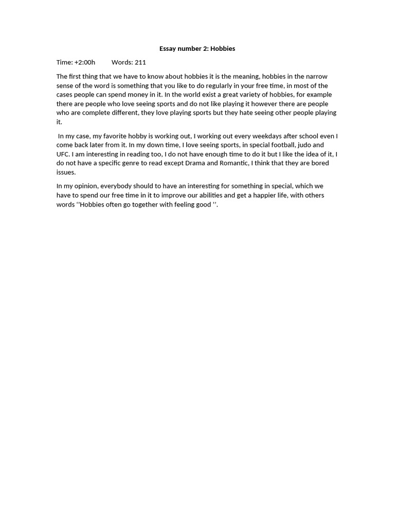 Essay 2. Hobbies | PDF