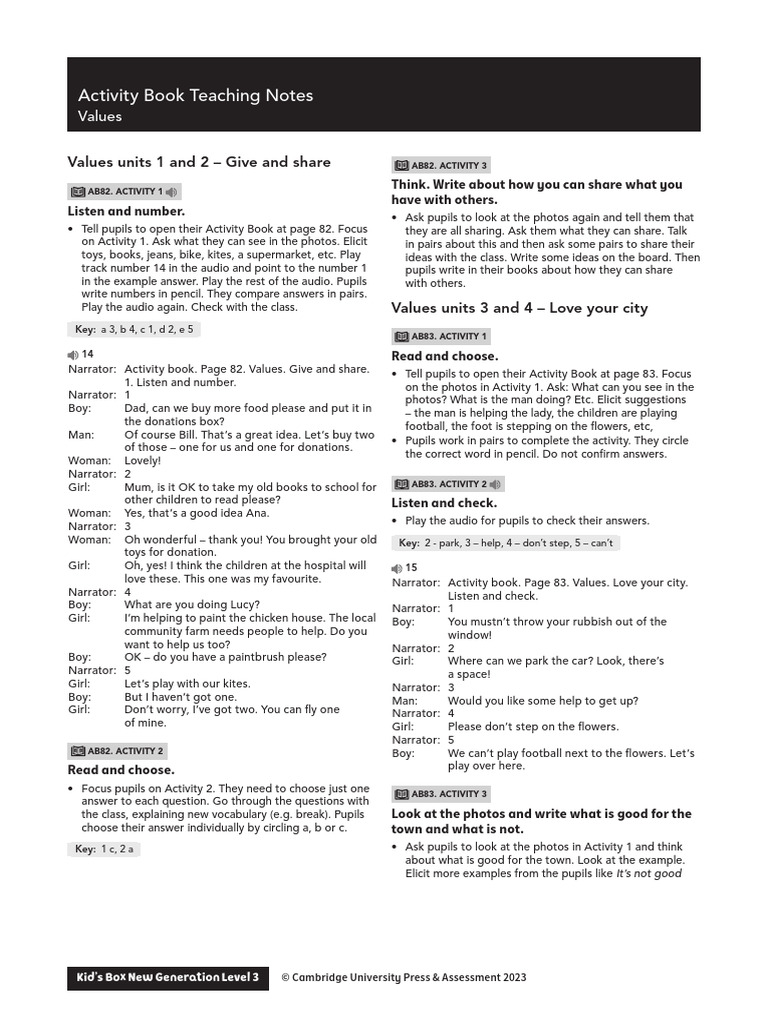 KidsBox_ActivityBook3_TeachingNotes_Values | PDF