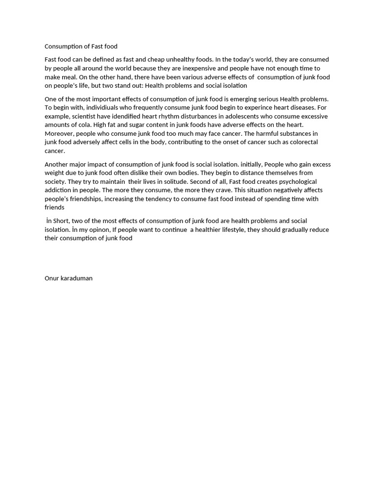 Consumption of Fast Food | PDF