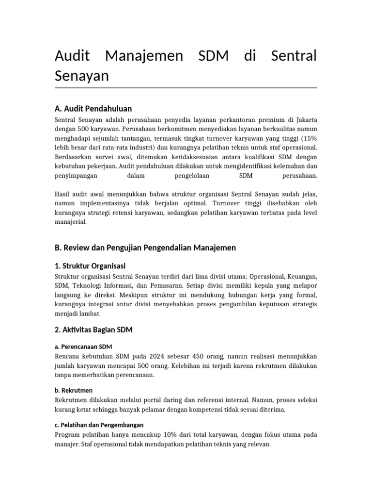 Audit Manajemen SDM Sentral Senayan | PDF