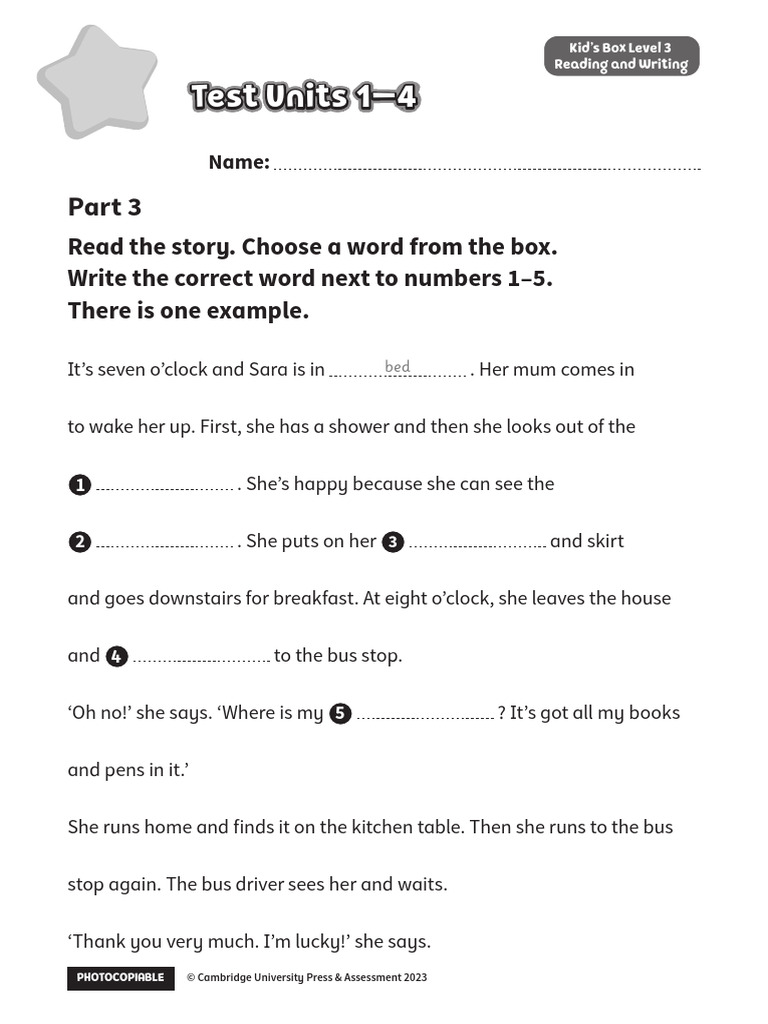 KidsBox Level3 Test Units 1-4 Reading and Writing 3 | PDF