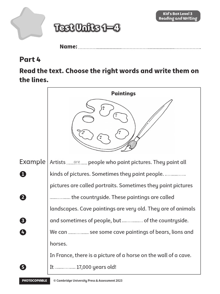 KidsBox Level3 Test Units 1-4 Reading and Writing 4 | PDF