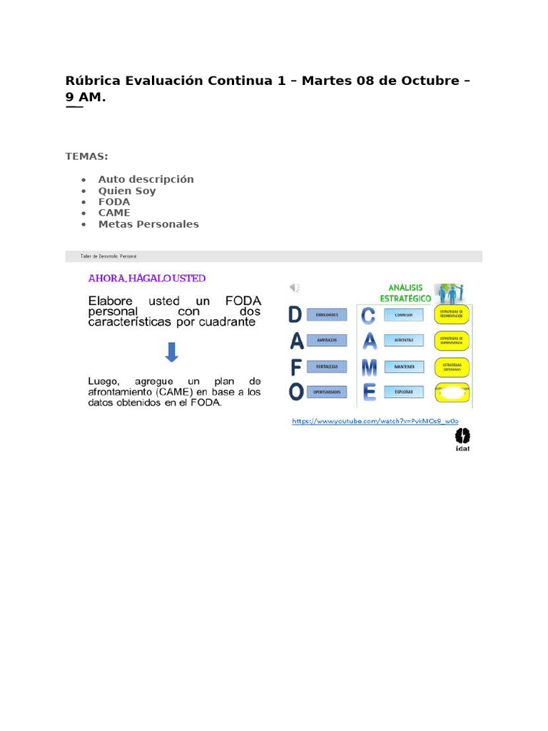 RÚBRICA EC1 - Desarrollo Personal | PDF