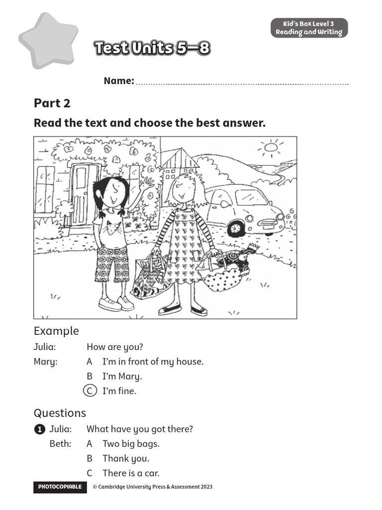 KidsBox Level3 Test Units 5-8 Reading and Writing 2 | PDF