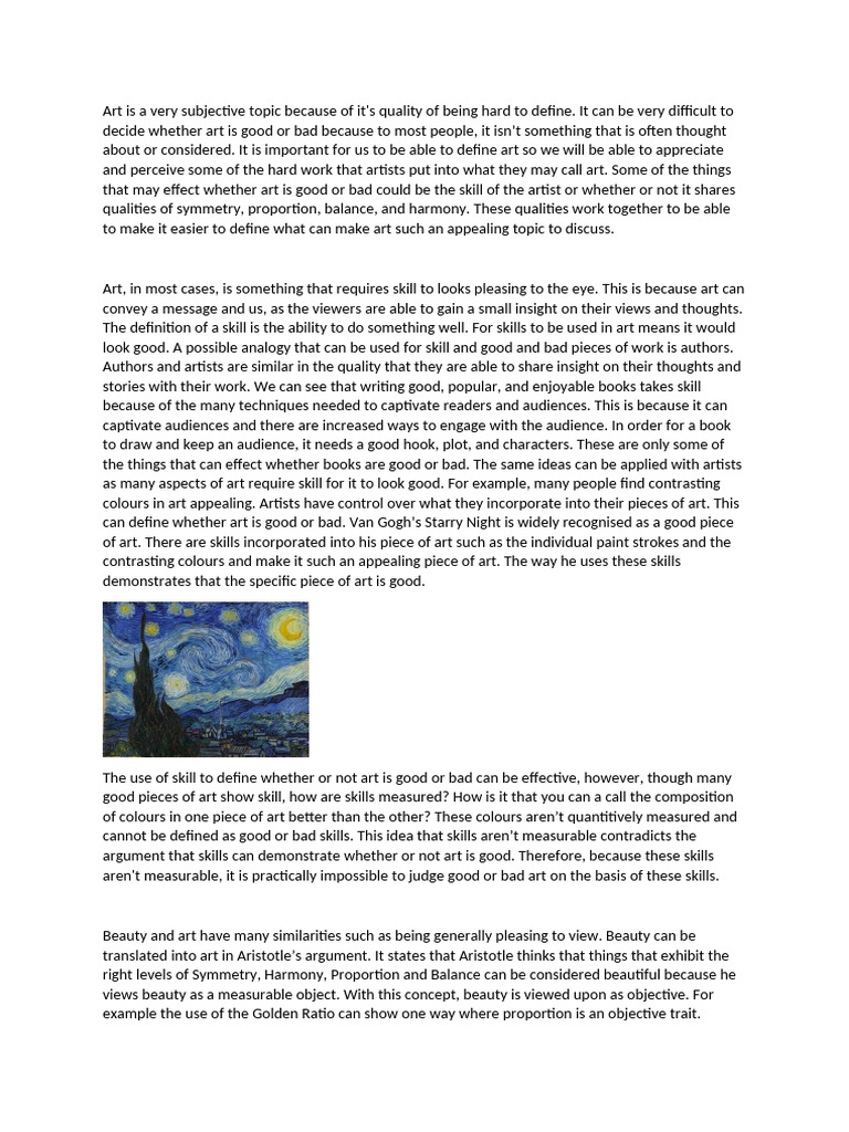 Defining Good and Bad Art: A Subjective Analysis | PDF | Beauty | Symmetry