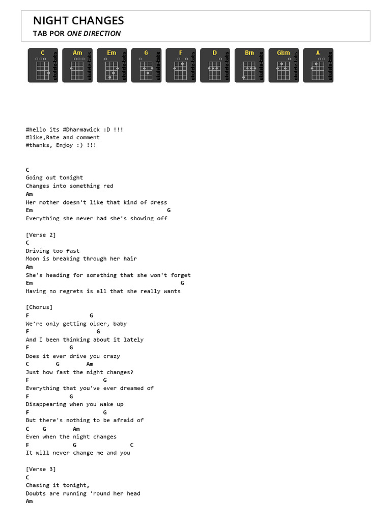 Night Changes Tab Por One Direction - Ukulele Tabs | PDF