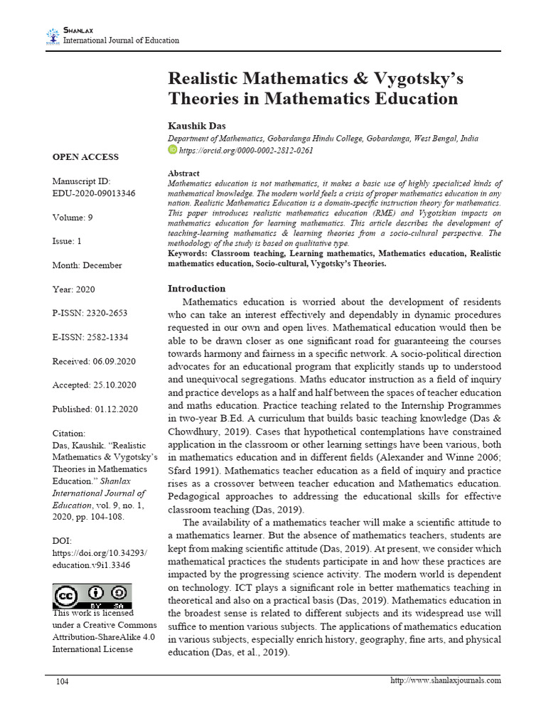 Realistic Mathematics & Vygotsky | PDF | Mathematics | Teachers