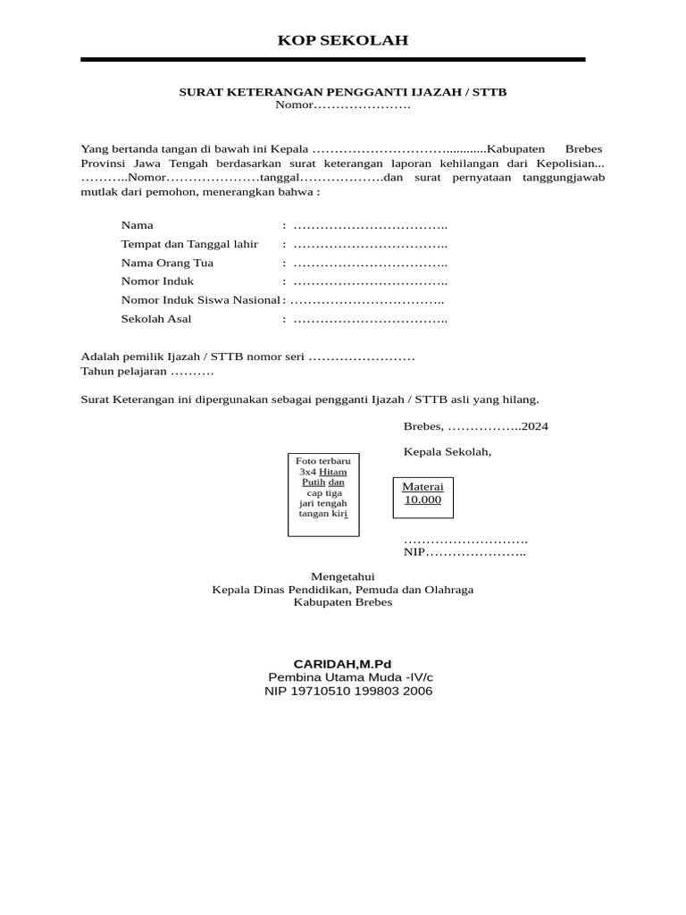 SURAT KETERANGAN PENGGANTI IJAZAH STTB | PDF