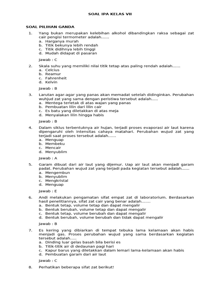 Soal Latihan Sas Ipa Kelas Vii | PDF