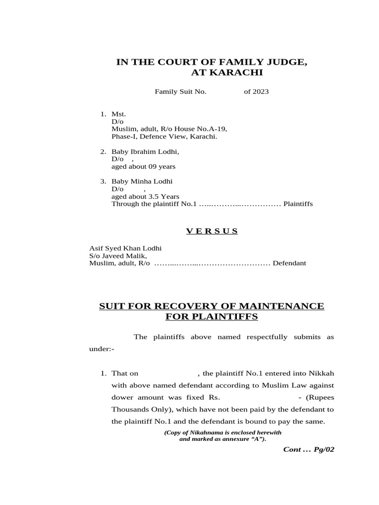 Suit For Recovery of Maintenance, Dowry Articles and Dowry Articles (14 ...